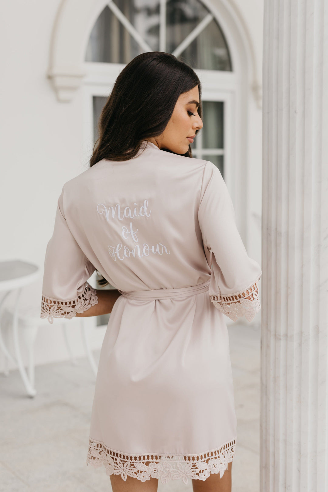 Lauren Lace Satin Bridesmaid Robe – Lerose USA