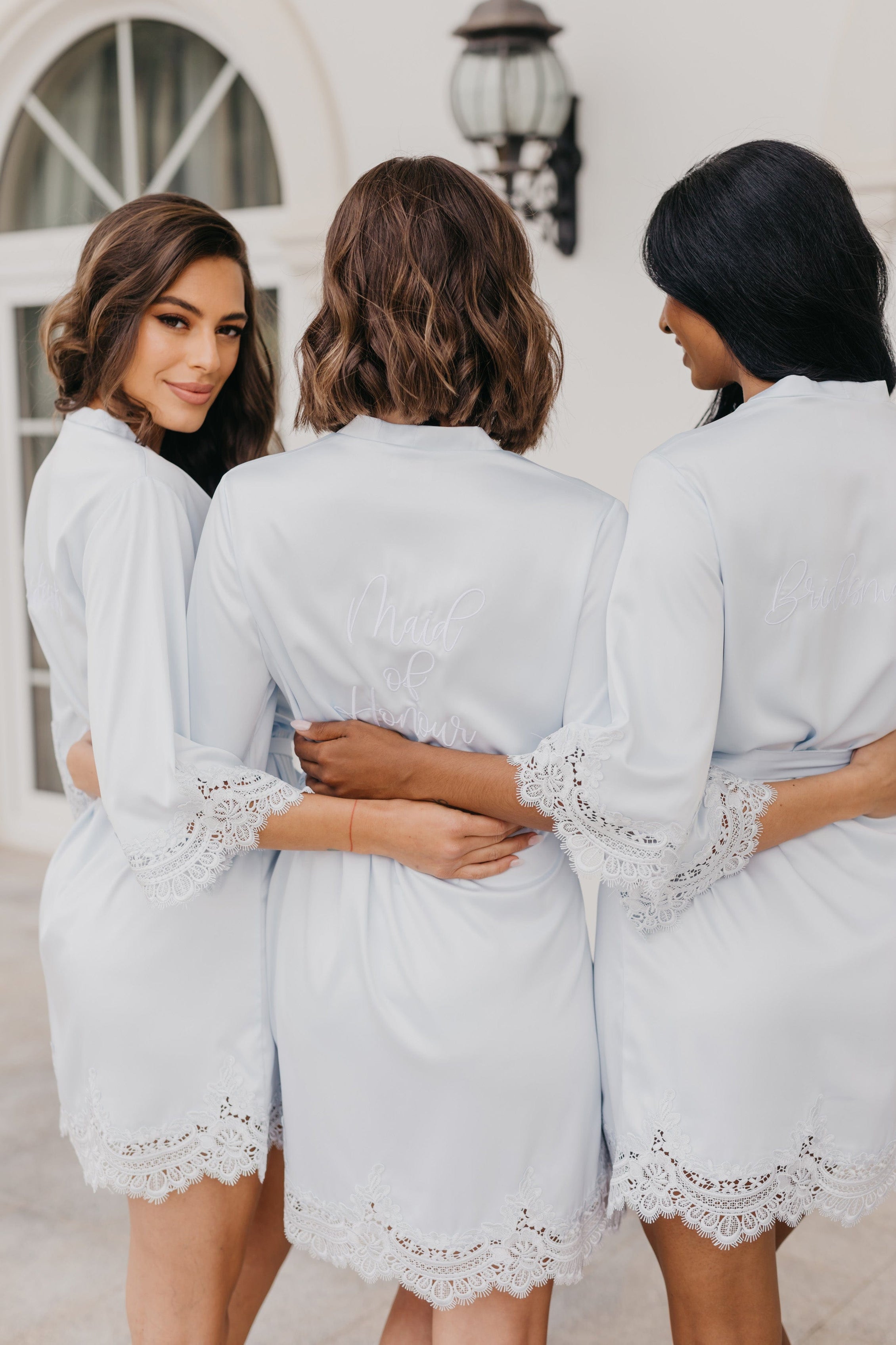 Alessandra Lace Trim Satin Robe – Lerose USA