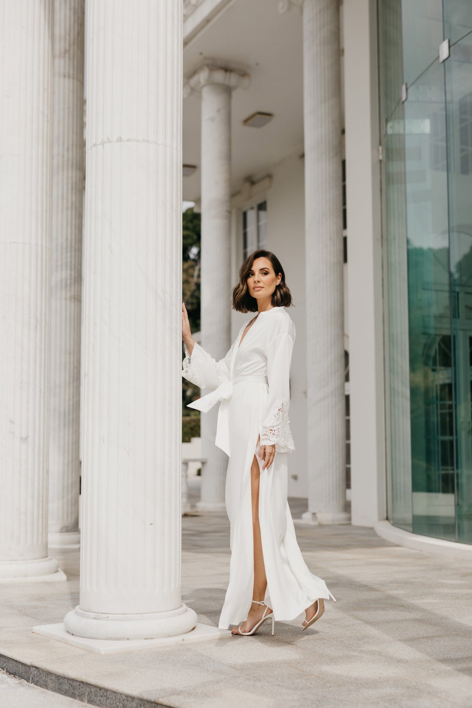 Erica Satin Lace Trim Maxi Bridal Robe – Lerose USA