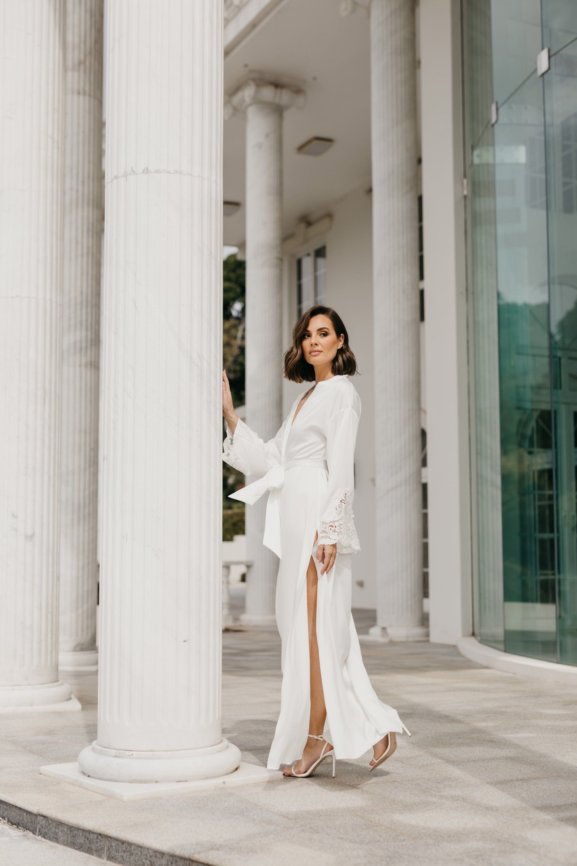 Erica Satin Lace Trim Maxi Bridal Robe – Lerose USA