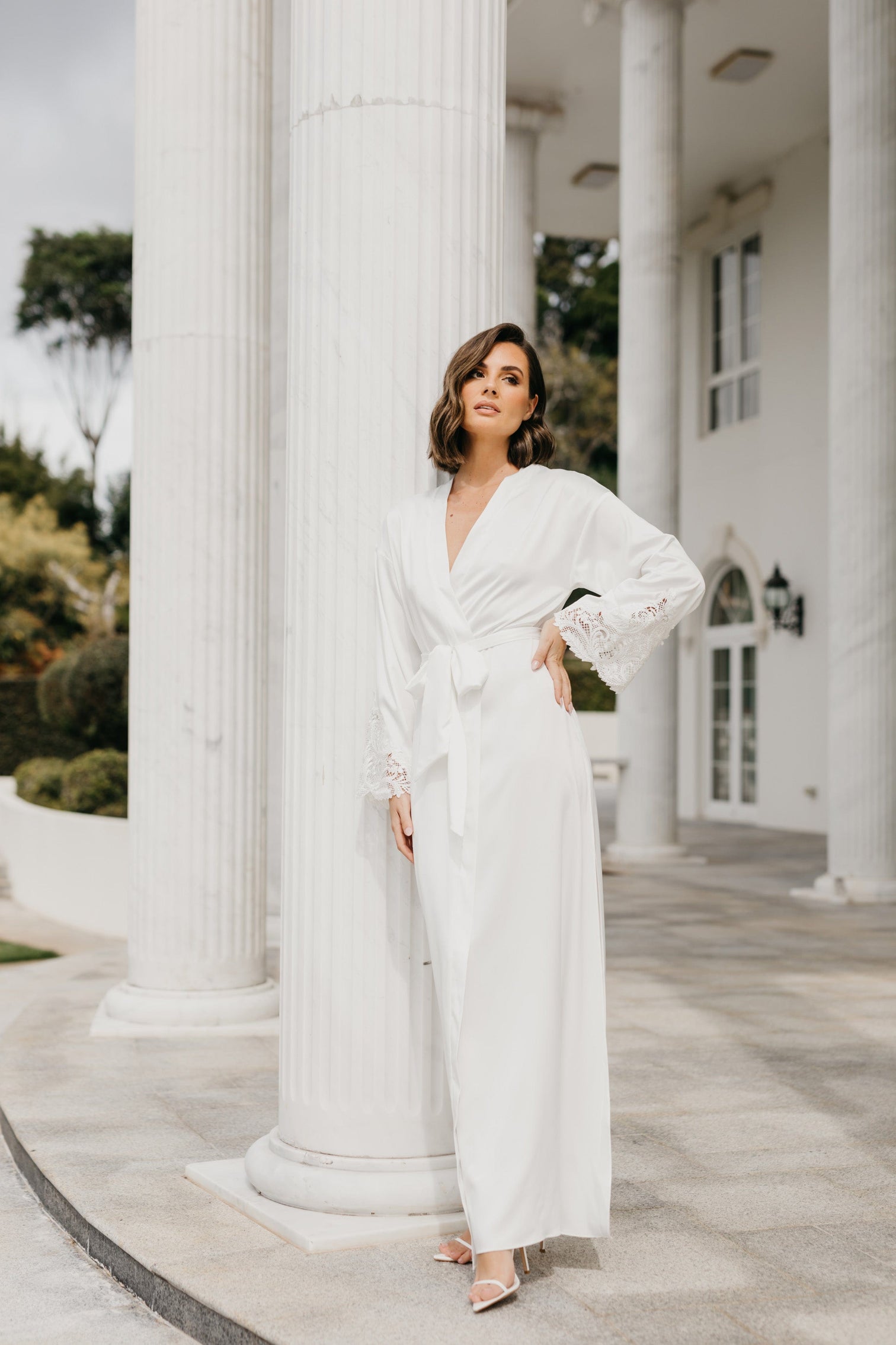 Erica Satin Lace Trim Maxi Bridal Robe – Lerose USA