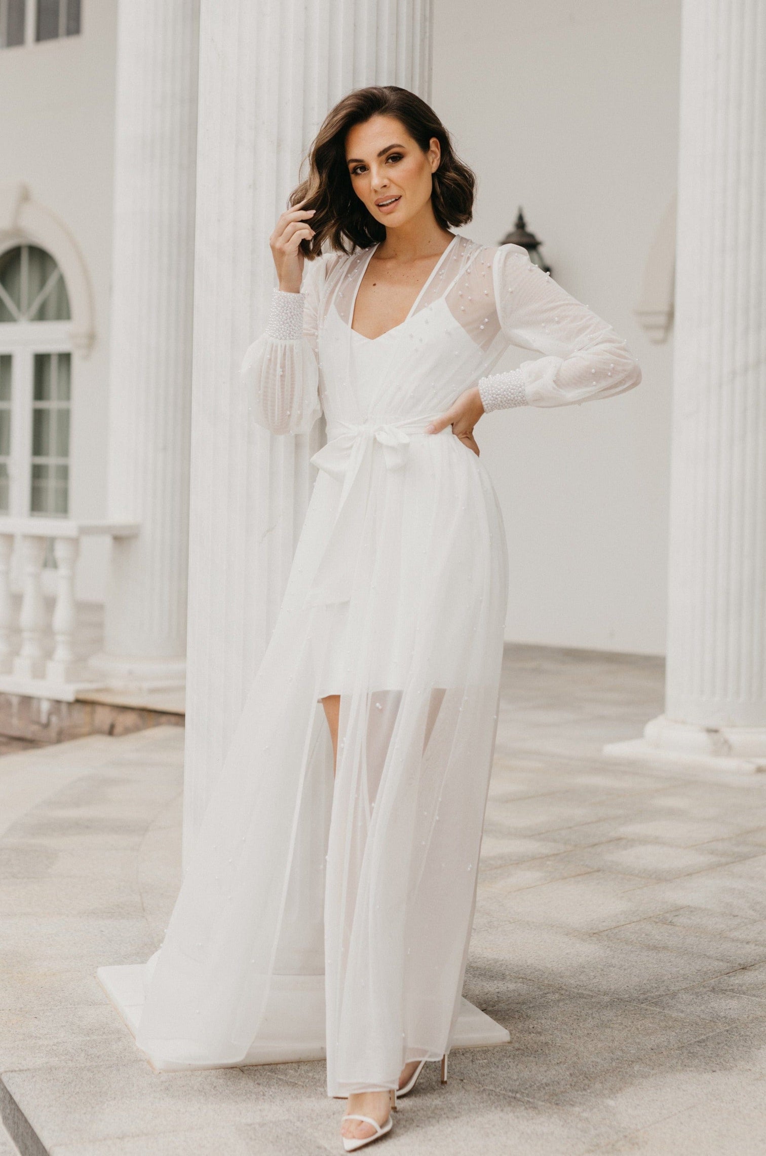 Ivy Hand Beaded Pearl Mesh Maxi - Includes Slip – Lerose USA