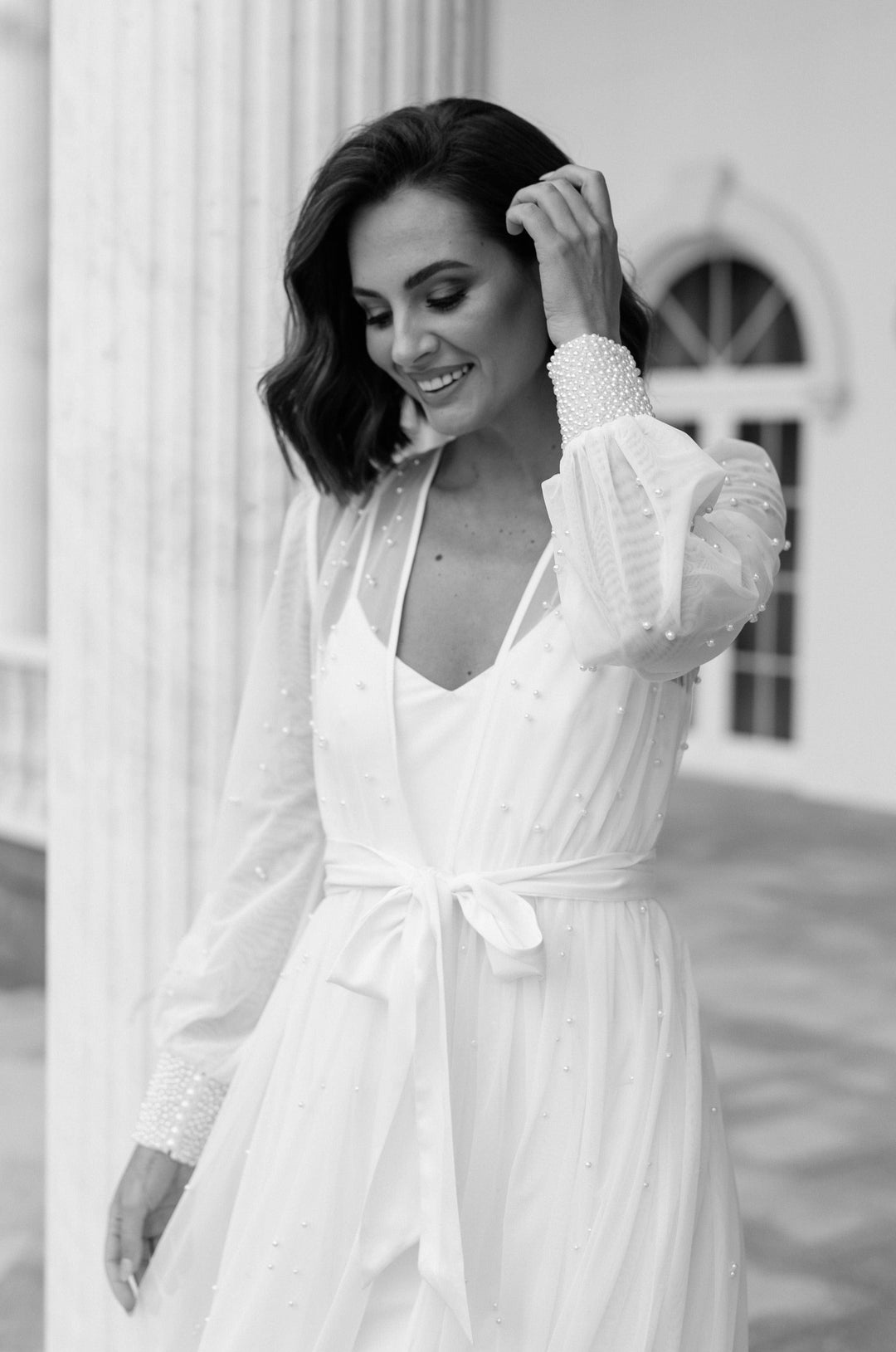 Ivy Hand Beaded Pearl Mesh Maxi - Includes Slip – Lerose USA